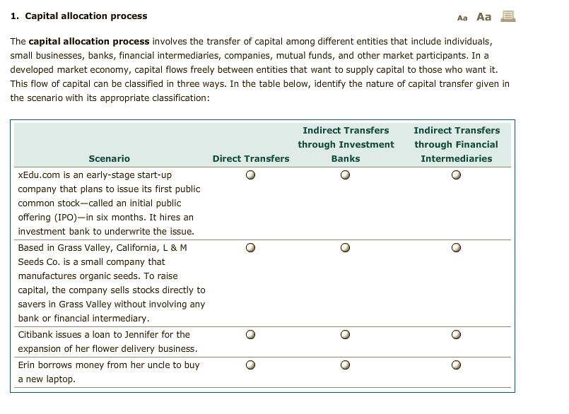 Solved The capital allocation process involves the transfer | Chegg.com