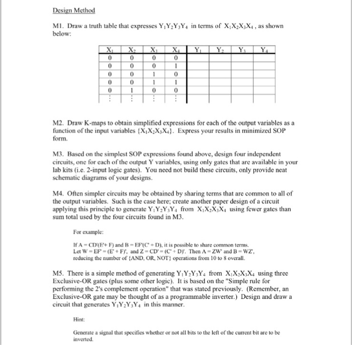 Solved Mct Ml. Draw a truth table that expresses Y,Y Y3Y4 in | Chegg.com