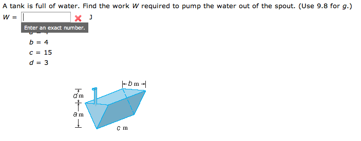 Solved A tank is full of water. Find the work W required tp | Chegg.com
