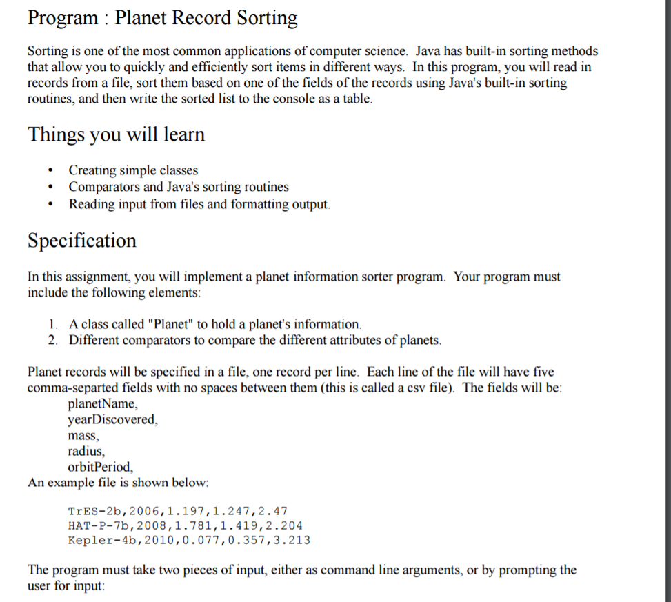 Solved Program Planet Record Sorting Sorting is one of the | Chegg.com