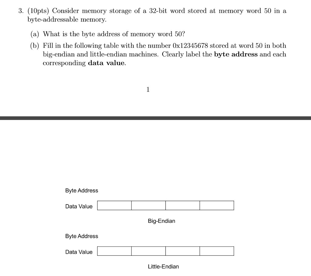 Solved 3. (10pts) Consider memory storage of a 32-bit word | Chegg.com Solved 3. (10pts) Consider memory storage of a 32-bit word | Chegg.com