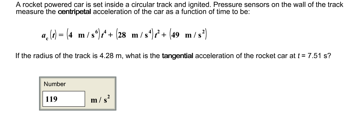 Solved A rocket powered car is set inside a circular track | Chegg.com