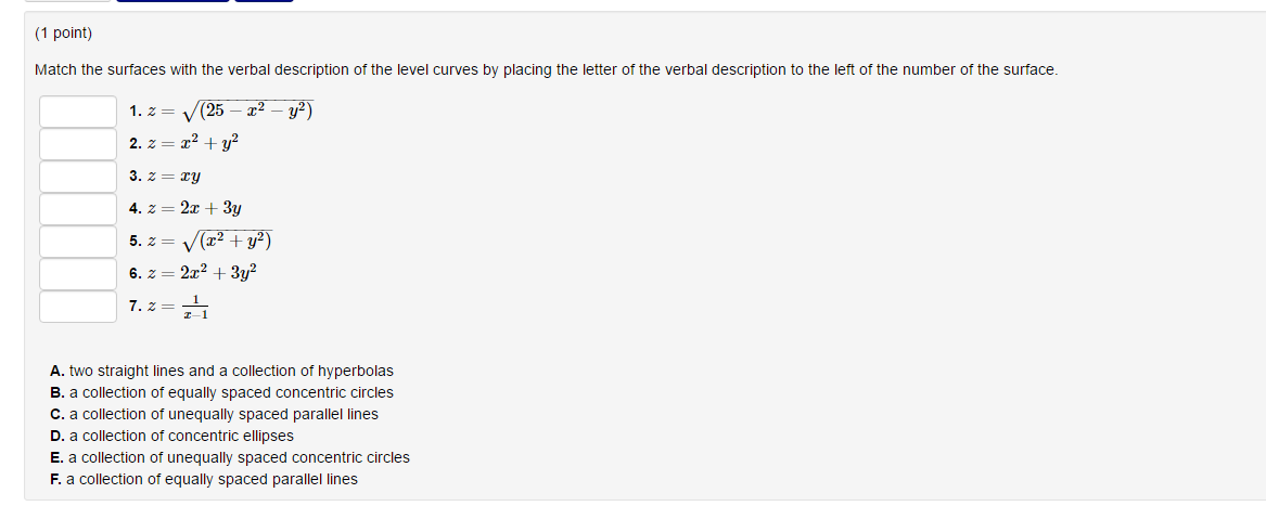 Solved Match the surfaces with the verbal description of the | Chegg.com