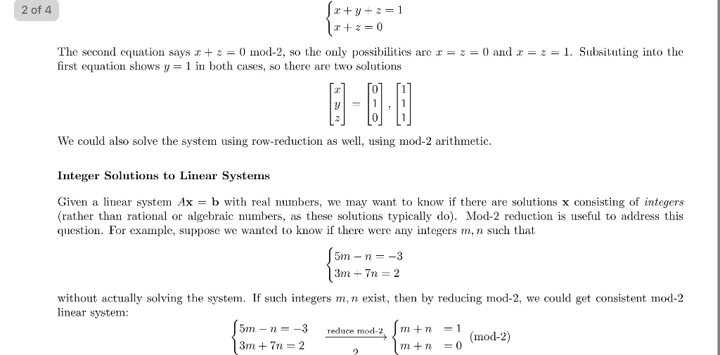 Solved 5. Mod-2 Arithmetic Mod-2 arithmetic is a common tool | Chegg.com
