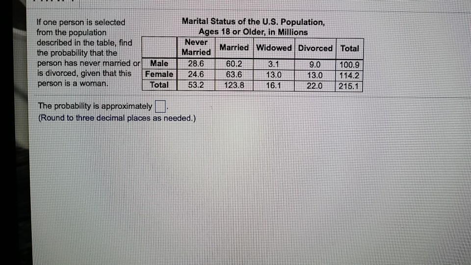 Solved If one person is selected from the population | Chegg.com