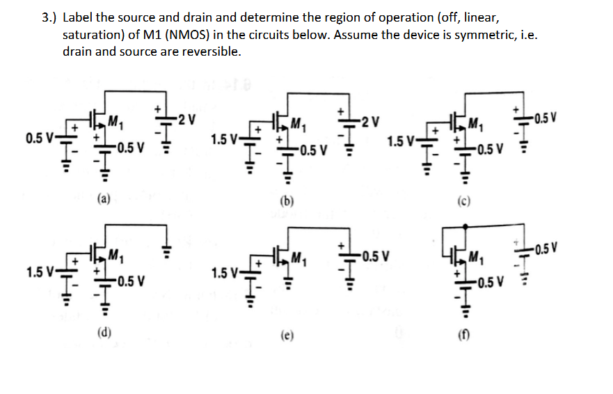 Solved Label the source and drain... Vth = 0.4 for NMOS | Chegg.com