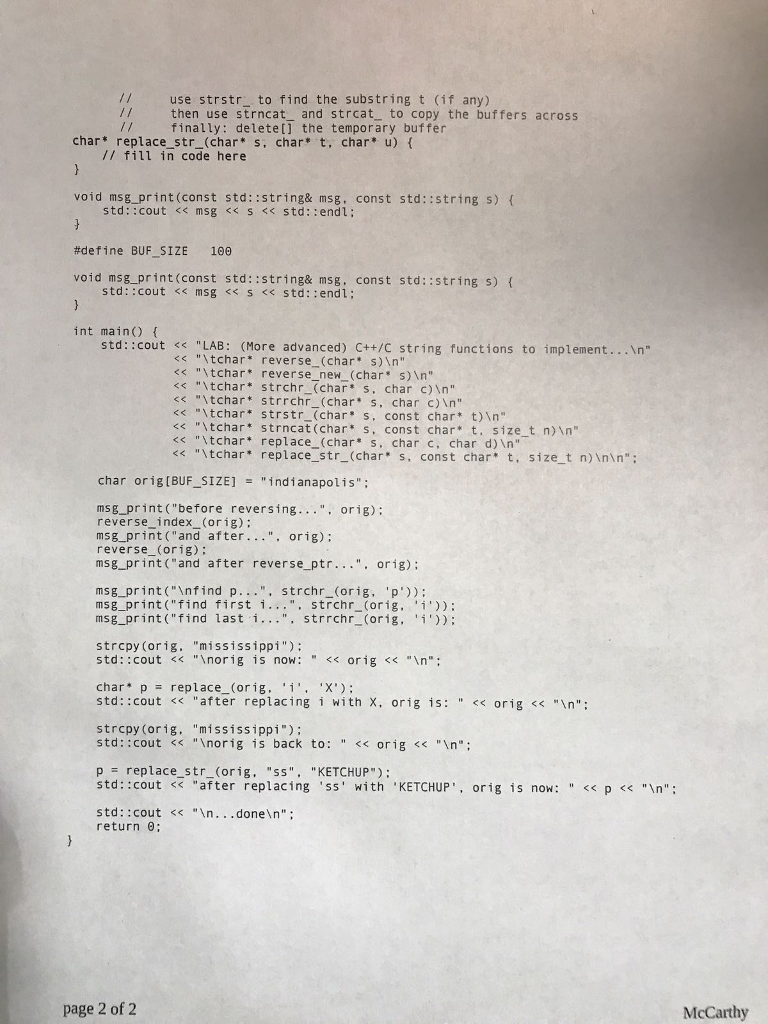 Solved hello, i need help filling in the string functions | Chegg.com