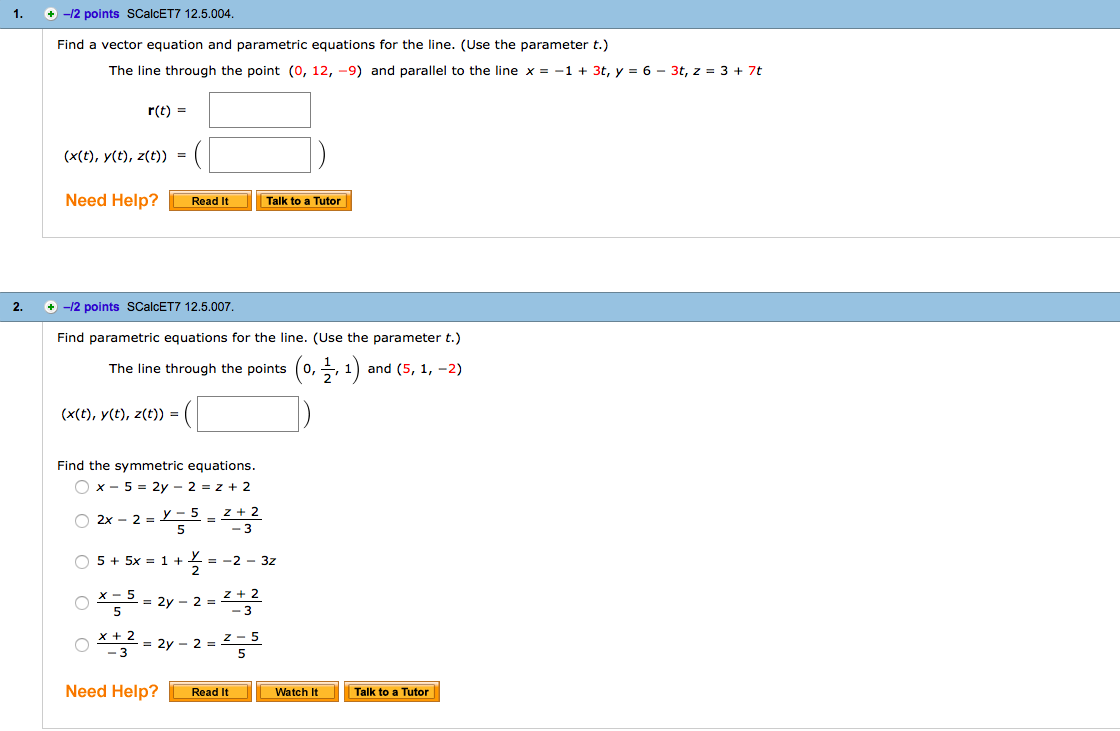 Solved Find A Vector Equation And Parametric Equations For