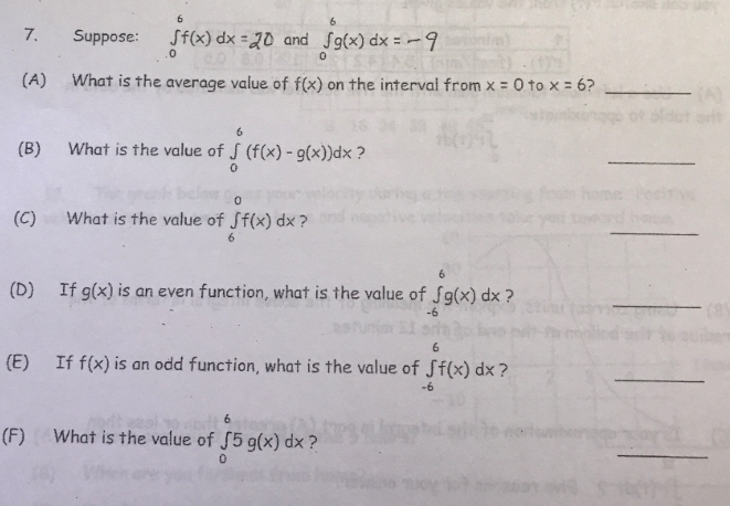 Solved Suppose: integral^6_0 f(x) dx = 20 and integral^6_0 | Chegg.com