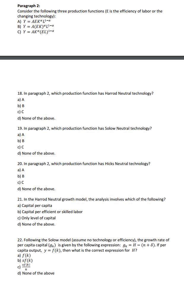 Solved Paragraph 2: Consider the following three production | Chegg.com