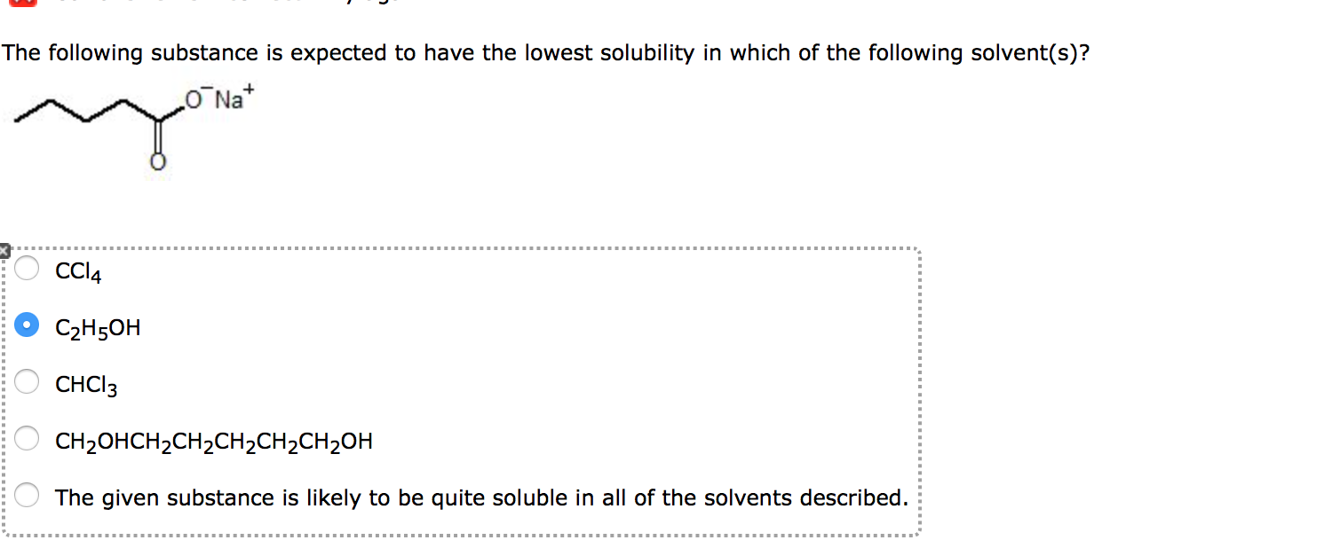Solved The following substance is expected to have the | Chegg.com