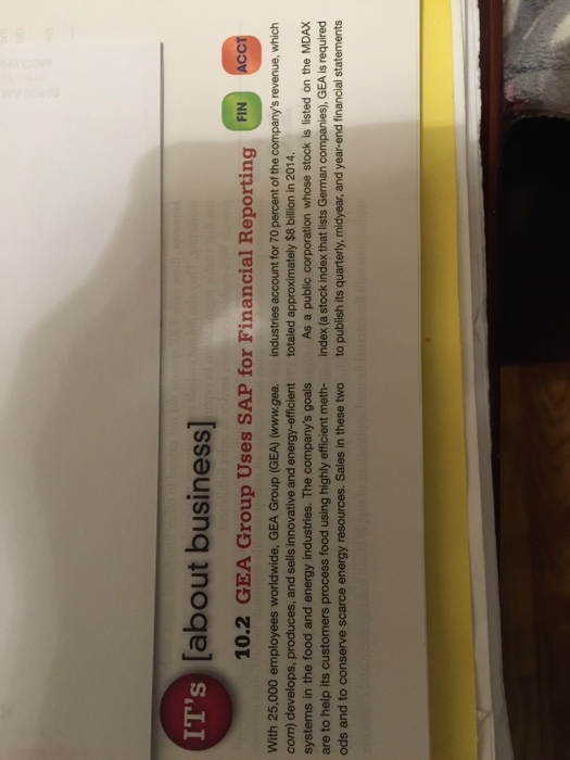 Solved about business] 10.2 GEA Group Uses SAP for Financial | Chegg.com