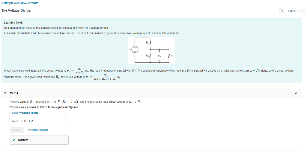 Solved Simple Resistive Circuits The Voltage Divider 80117 | Chegg.com
