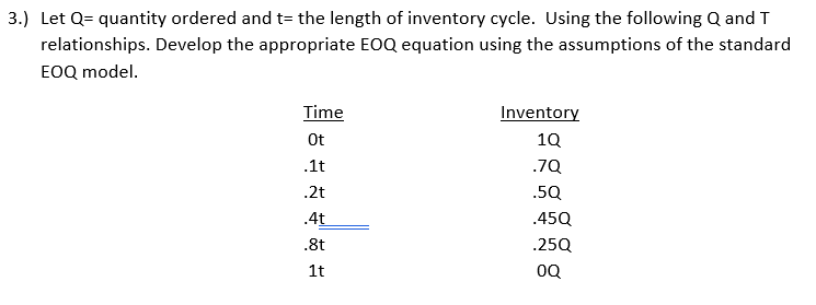 Solved Let Q- quantity ordered and t- the length of | Chegg.com Solved Let Q- quantity ordered and t- the length of | Chegg.com