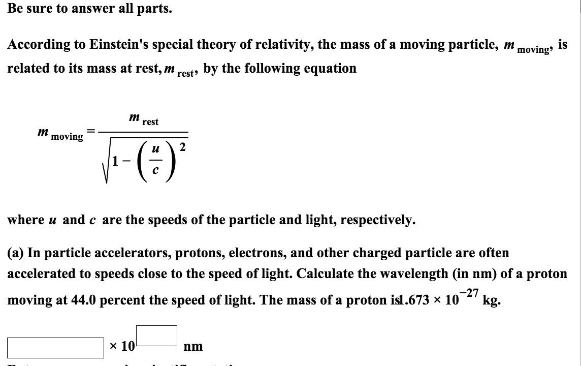 Solved Be sure to answer all parts. According to Einstein's | Chegg.com