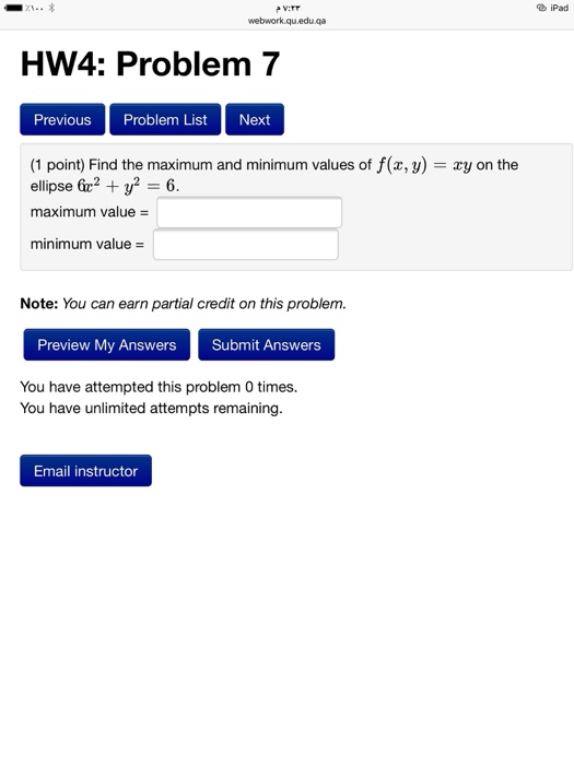 Solved Find the maximum and minimum values of f(x, y) = xy | Chegg.com
