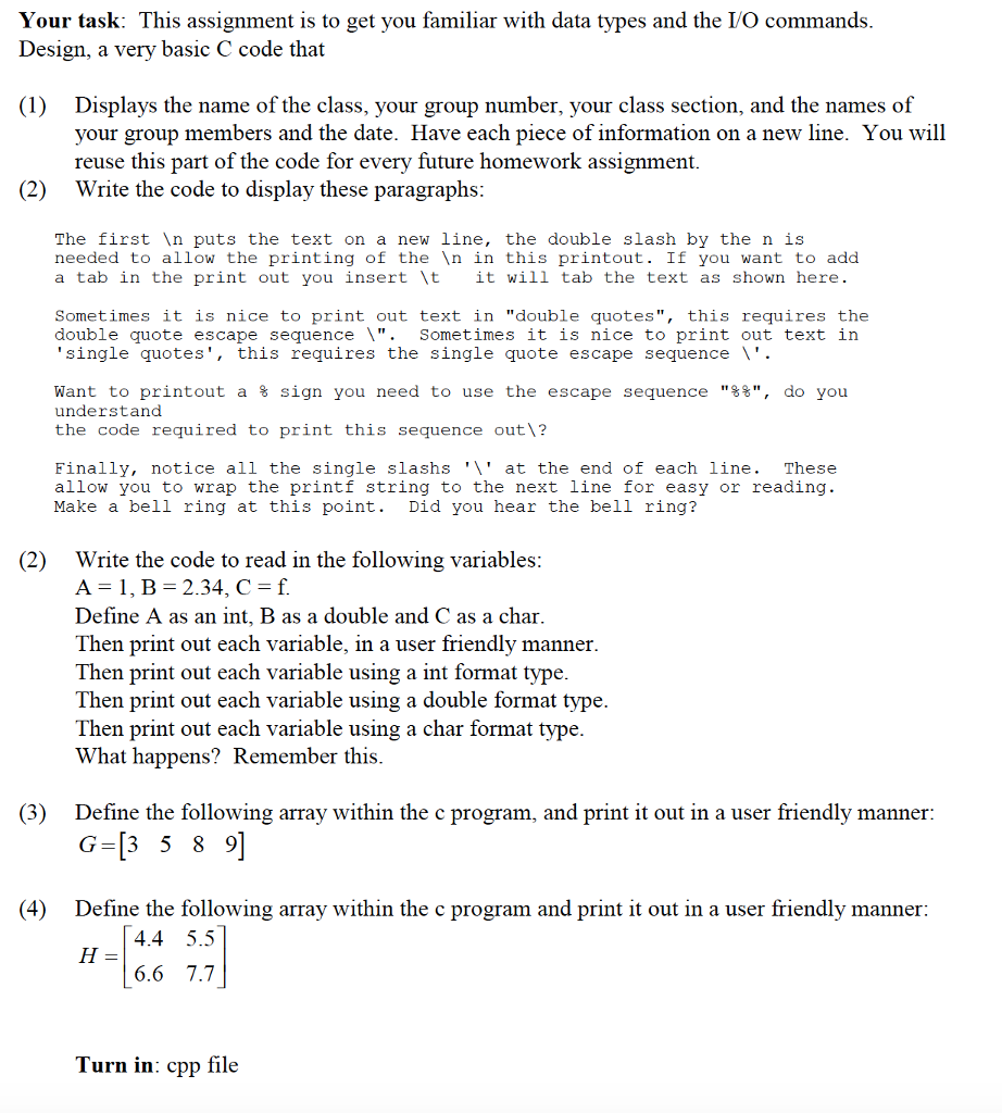 Solved Your task: This assignment is to get you familiar | Chegg.com