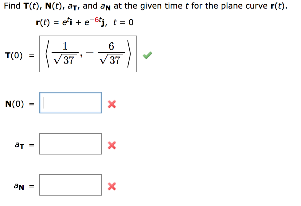 Solved Find T(t), N(t), aT, and aN at the given time t for | Chegg.com