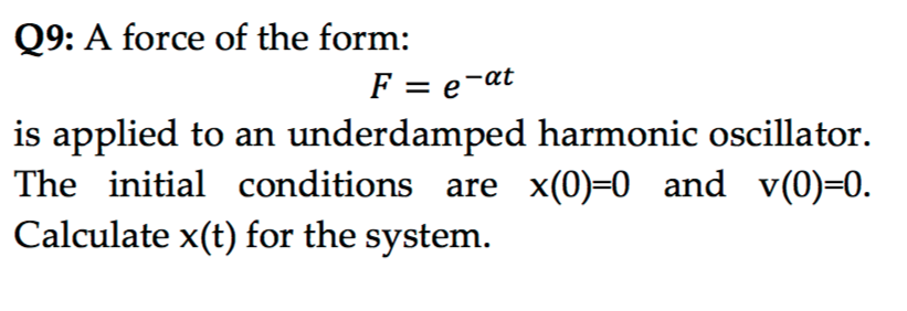 Solved A force of the form: F = e^-alpha t is applied to | Chegg.com