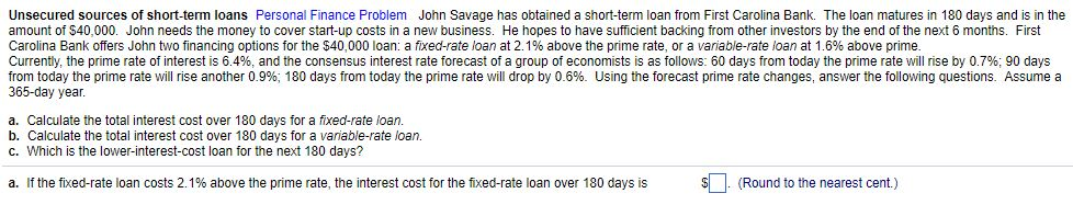 Solved Unsecured sources of short-term loans Personal | Chegg.com