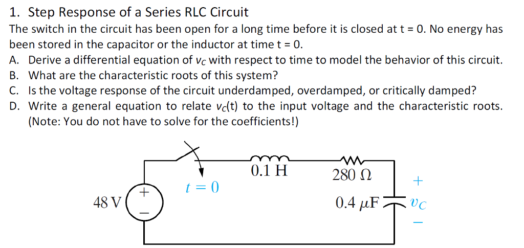 Solved 1. Step Response of a Series RLC Circuit The switch | Chegg.com