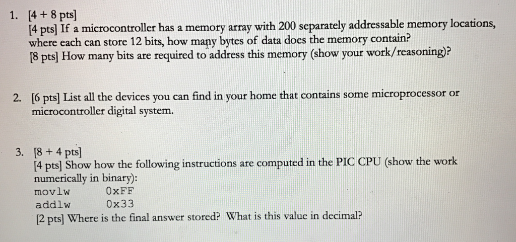 Solved 1. A 8 ptsl 4 pts If a microcontroller has a memory | Chegg.com