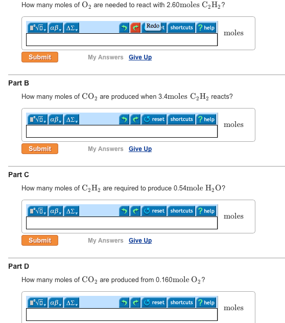 Solved How many moles of O2 are needed to react with | Chegg.com