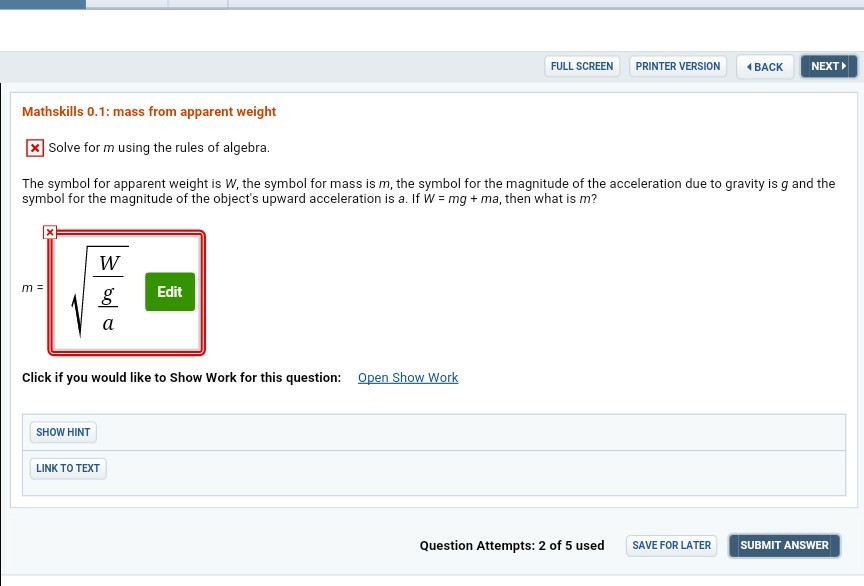 Solved FULL SCREEN PRINTER VERSION 4 BACK NEXT Mathskills | Chegg.com
