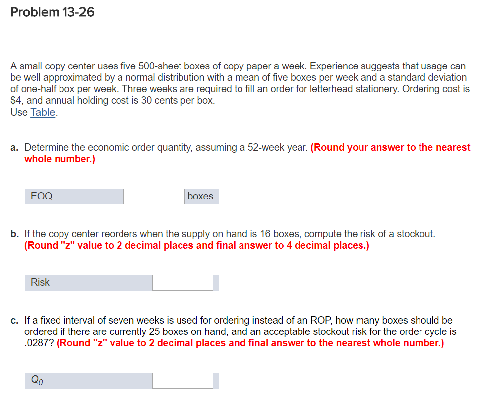 Solved Problem 13-26 A small copy center uses five 500-sheet | Chegg.com