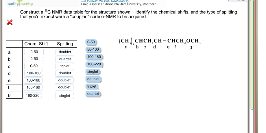 Solved Construct a ^13C NMR data table for the structure | Chegg.com