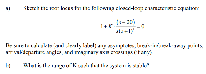 Solved a) Sketch the root locus for the following | Chegg.com