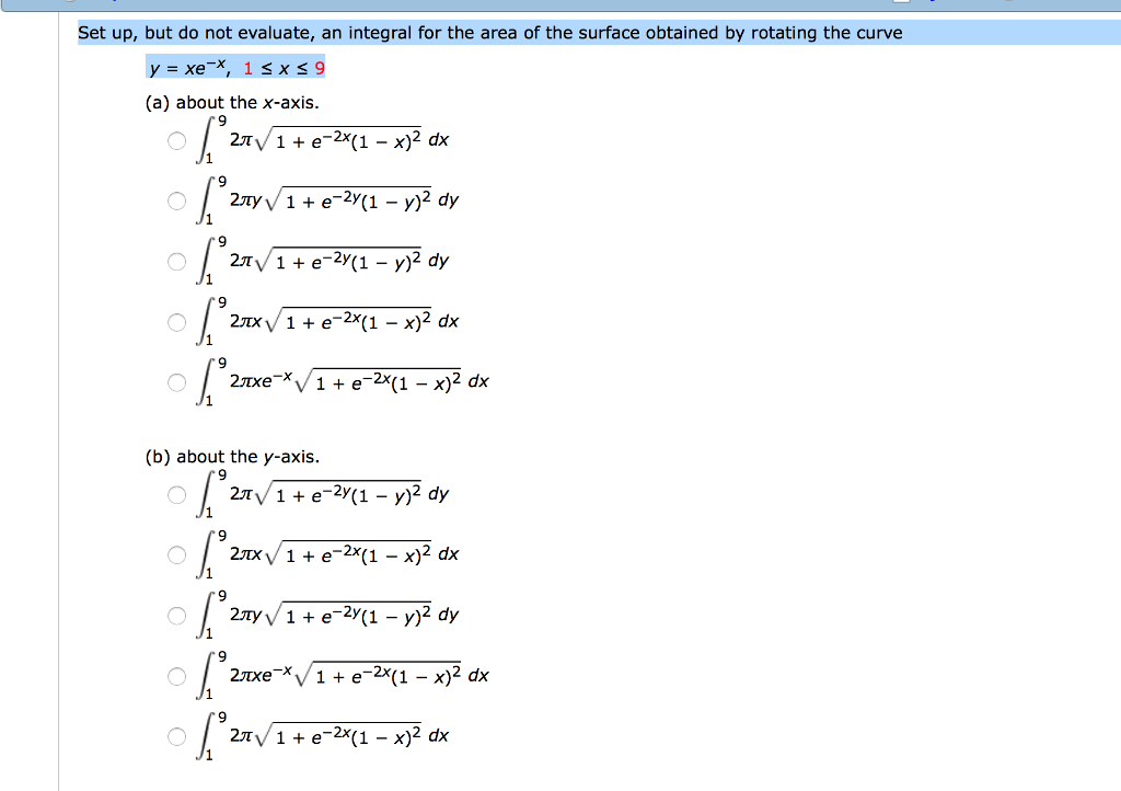 Solved Set up, but do not evaluate, an integral for the area | Chegg.com