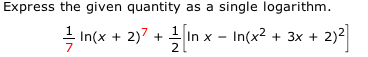 Solved Express the given quantity as a single logarithm. | Chegg.com