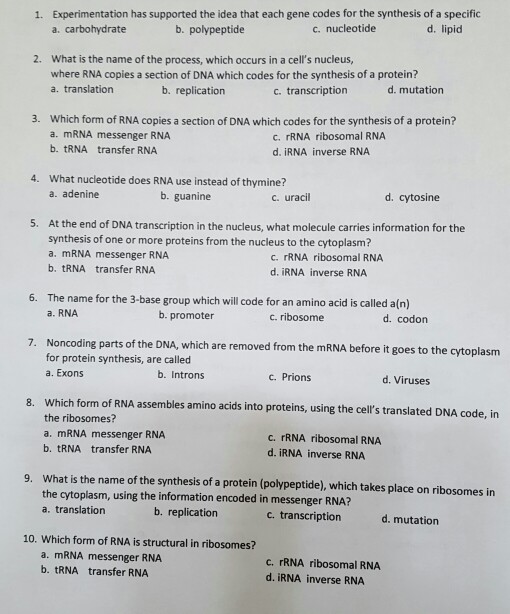 Solved 1. Experimentation has supported the idea that each | Chegg.com