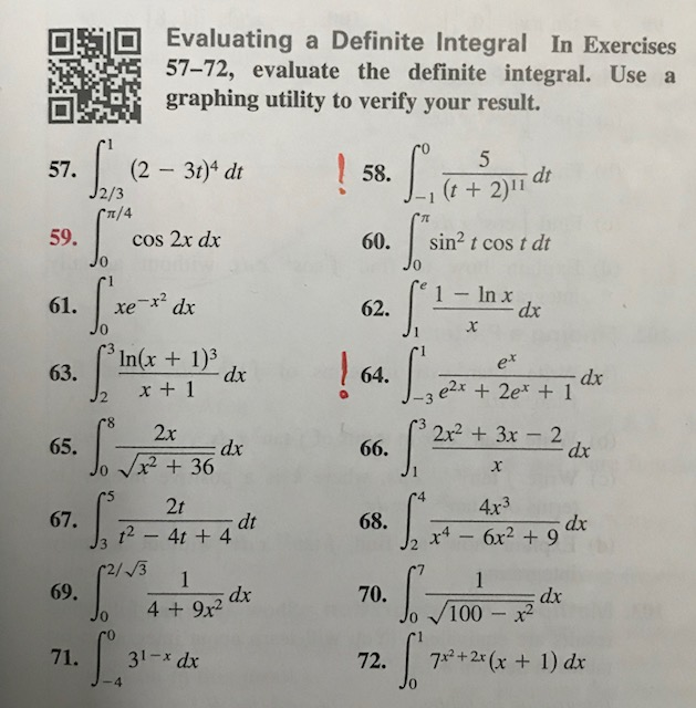 Solved 고玢 Evaluating a Definite Integral In Exercises 57-72, | Chegg.com