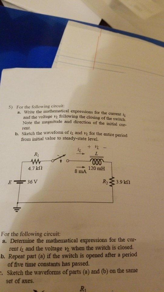 Solved ) For the following circuit mathematical expressions | Chegg.com