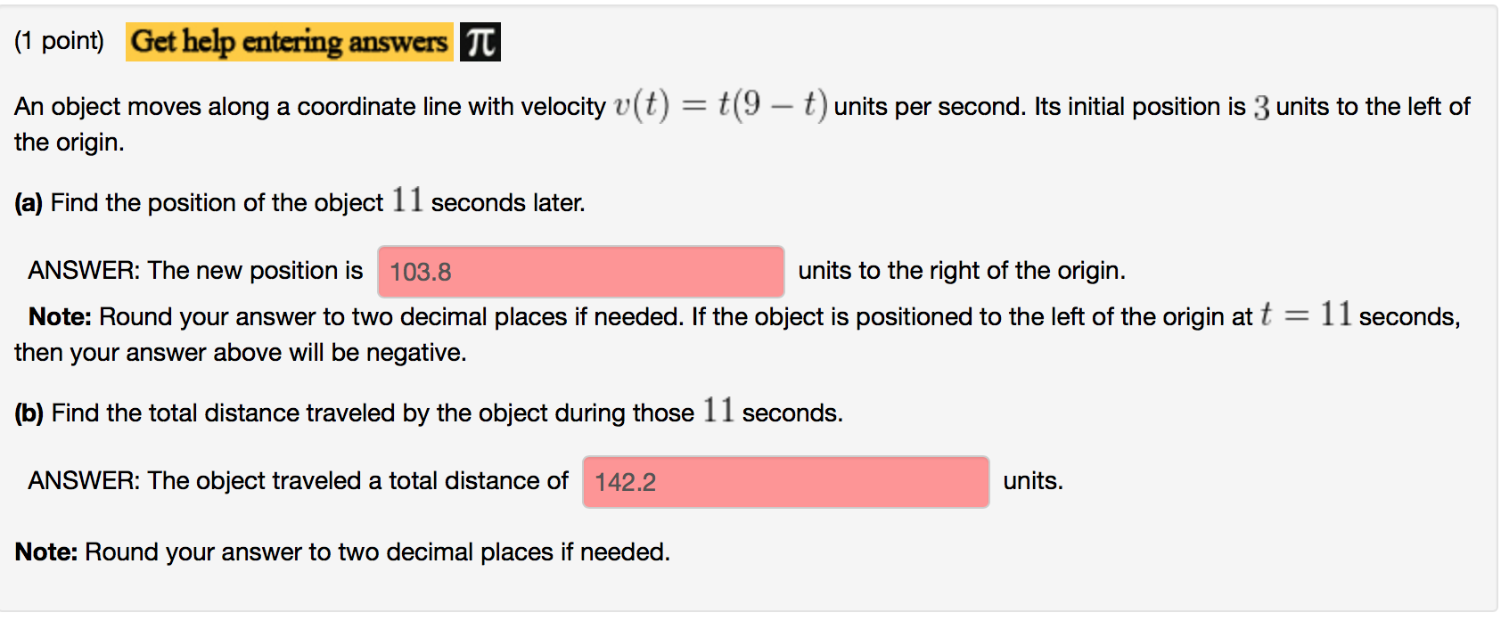 Solved An Object Moves Along A Coordinate Line With Velocity