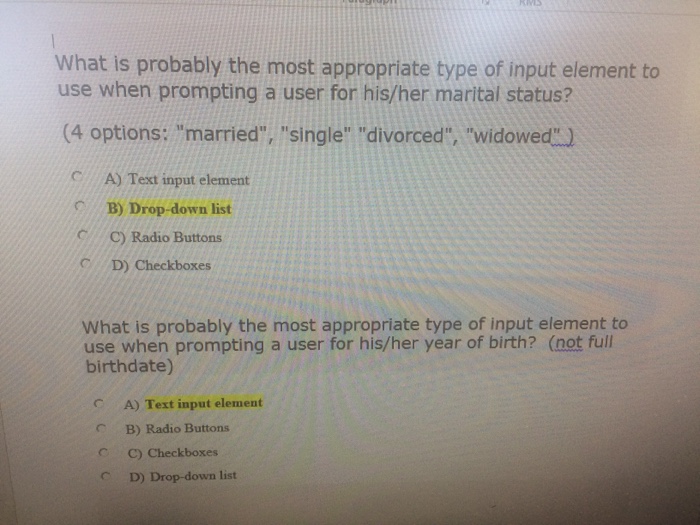 Solved What Is Probably The Most Appropriate Type Of Input