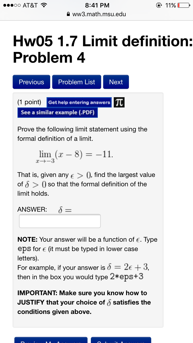 Solved Prove the following limit statement using the formal | Chegg.com