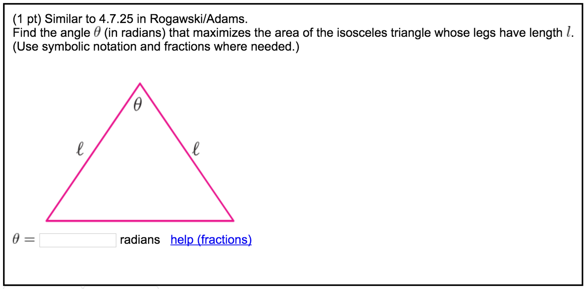 Solved Find the angle (in radians) that maximizes the area | Chegg.com