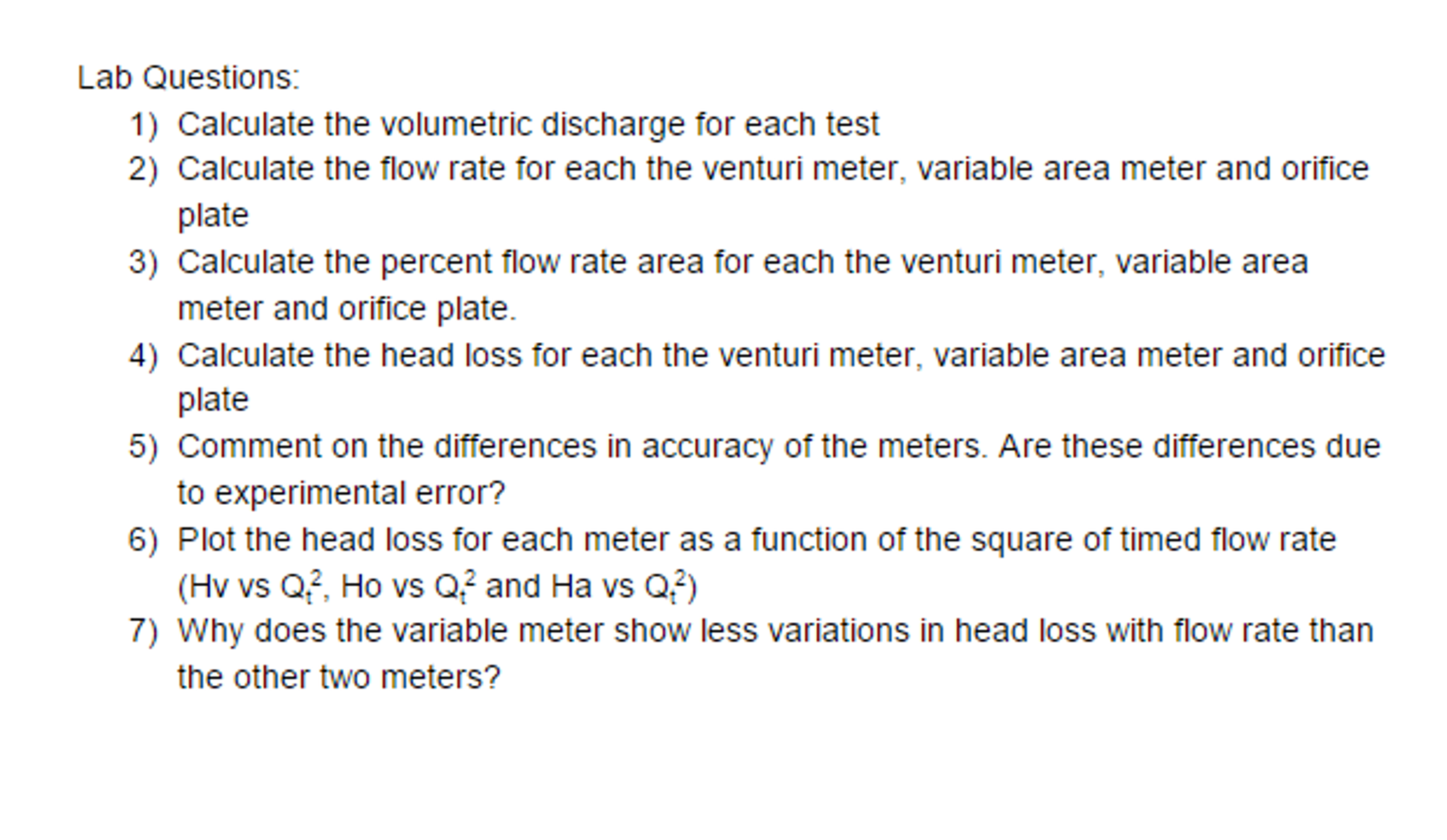 Need help with Lab" Closed Conduit FLow Meter" Data | Chegg.com