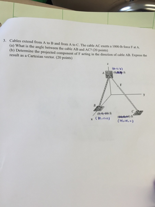 Solved 3. Cables extend from A to B and from A to C. The | Chegg.com