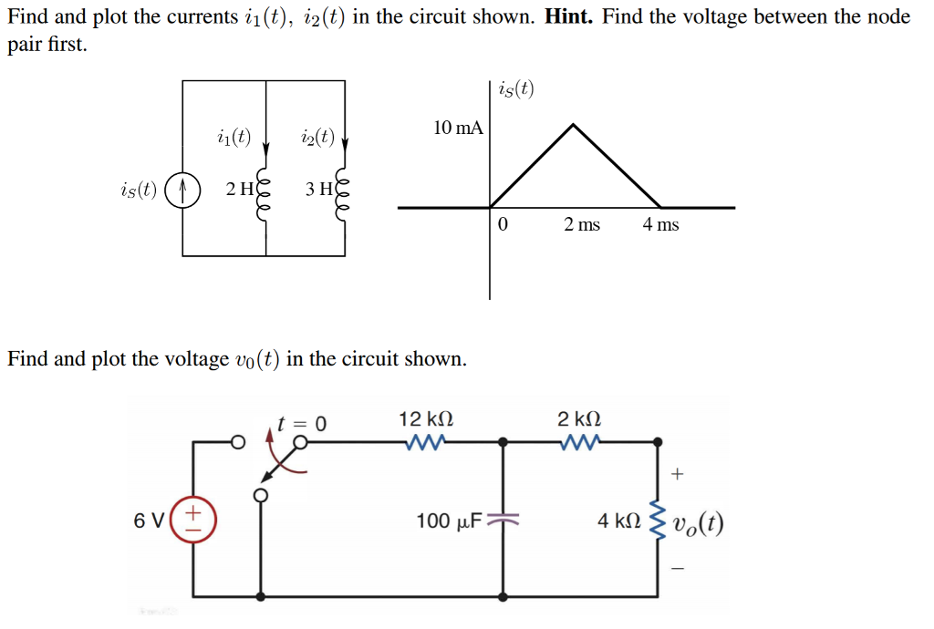 Solved Find and plot the currents i_1(t), i_2(t) in the | Chegg.com
