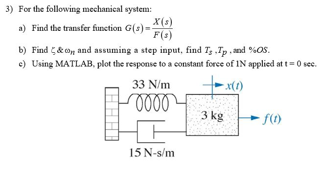 Solved For the following mechanical system: a) Find the | Chegg.com