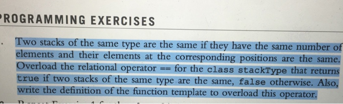 Solved Two stacks of the same type are the same if they have | Chegg.com