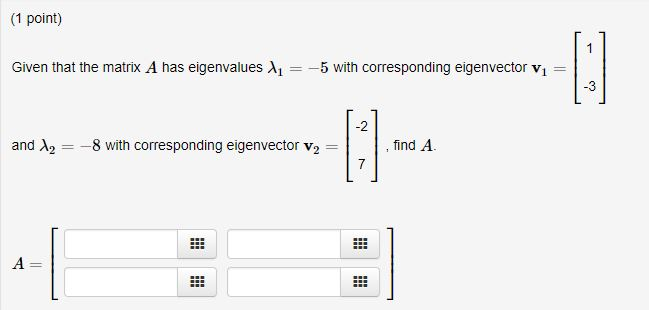 Solved Given that the matrix A has eigenvalues lambda_1 = -5 | Chegg.com