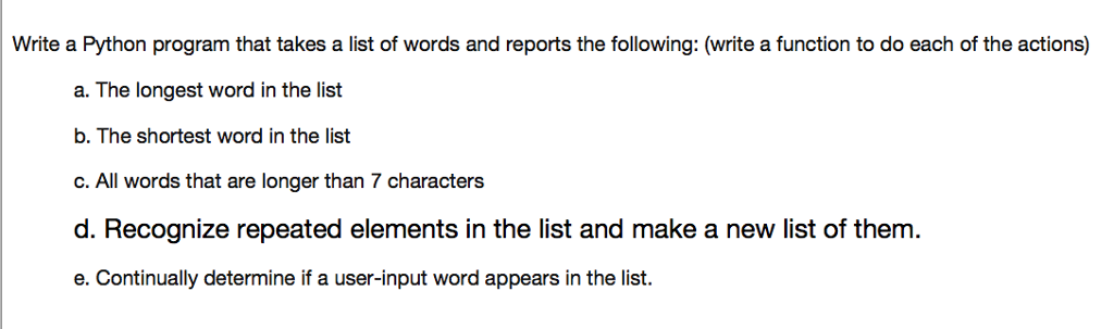 Solved Write a Python program that takes a list of words and | Chegg.com