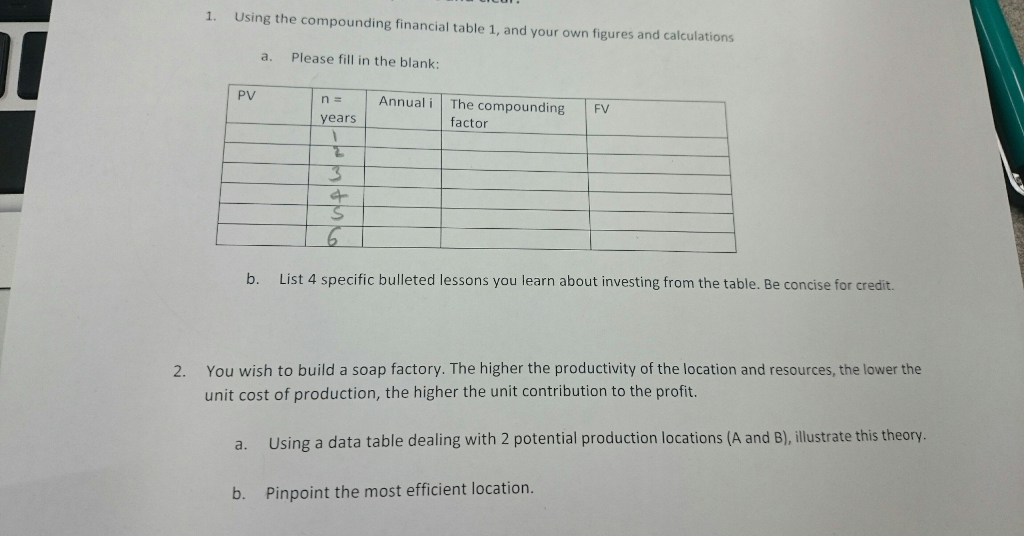 Solved 1. Using the compounding financial table 1, and your | Chegg.com