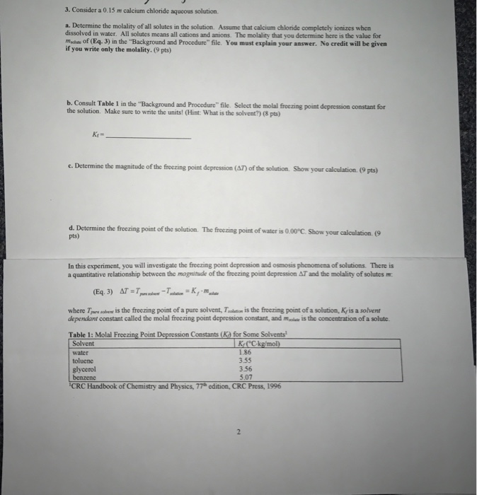 Solved Consider a 0.15 m calcium chloride aqueous solution | Chegg.com