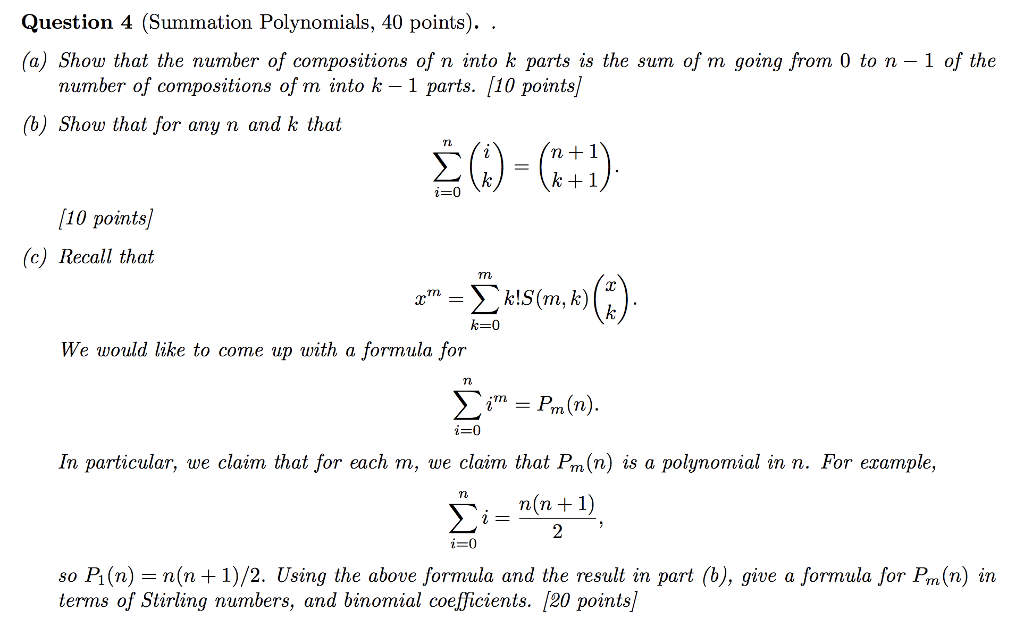 Question 4 (Summation Polynomials, 40 points). . (a) | Chegg.com